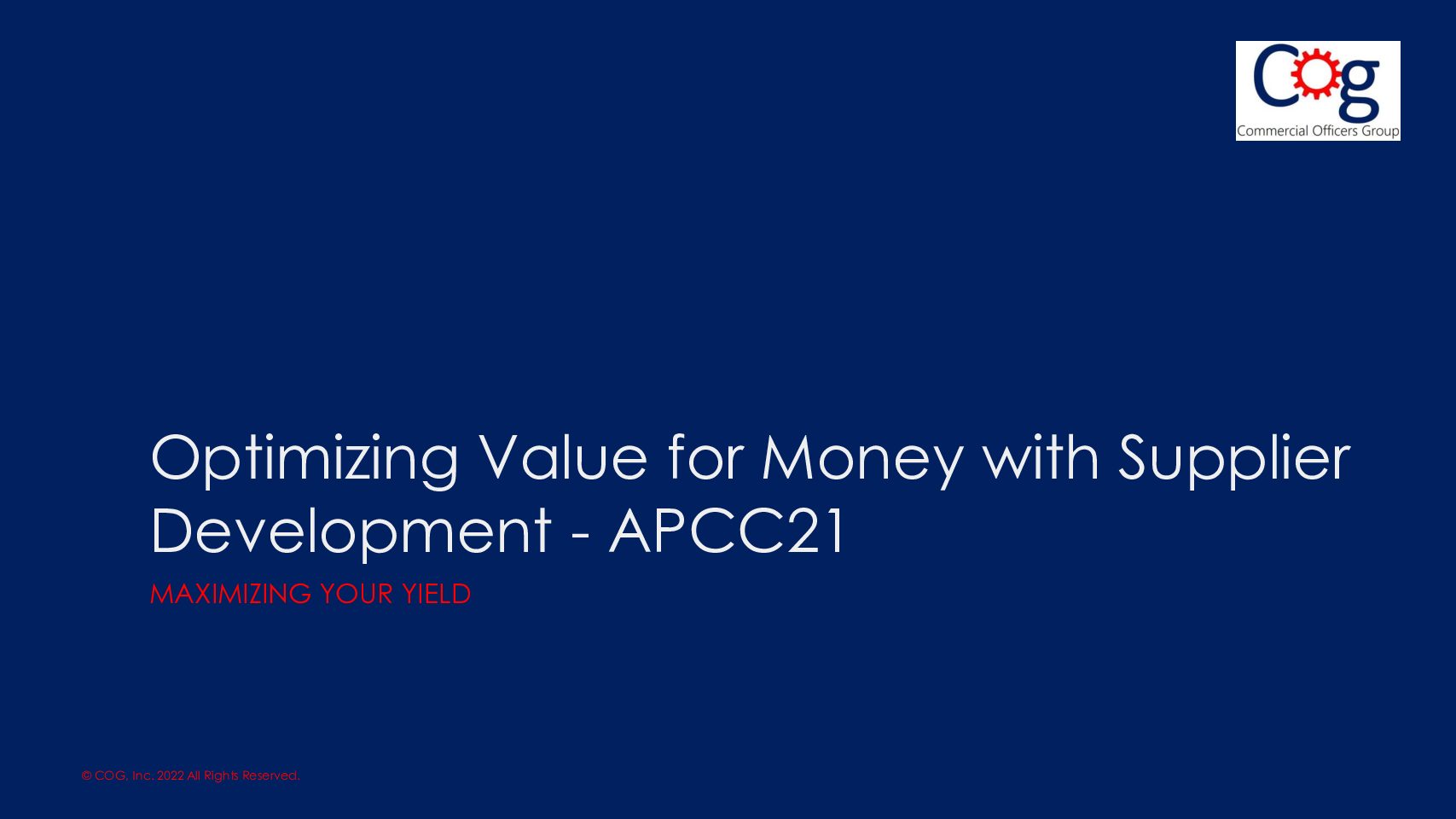 Optimizing Value for Money with Supplier Development - APCC21 | Commercial Officers Group